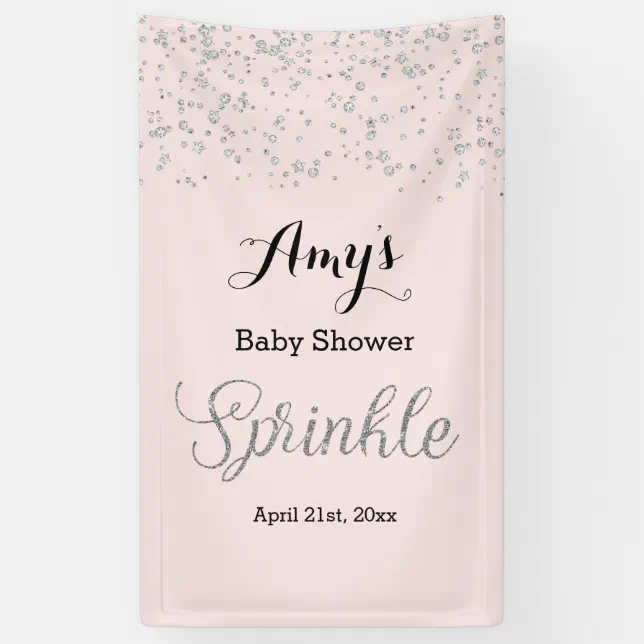 Pink Silver Baby Sprinkle Baby Shower Banner | Zazzle