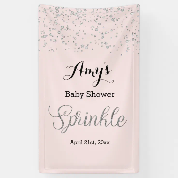 Pink Silver Baby Sprinkle Baby Shower Banner | Zazzle