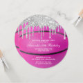 Pink Silver Drip Girls Basketball Invitation | Zazzle