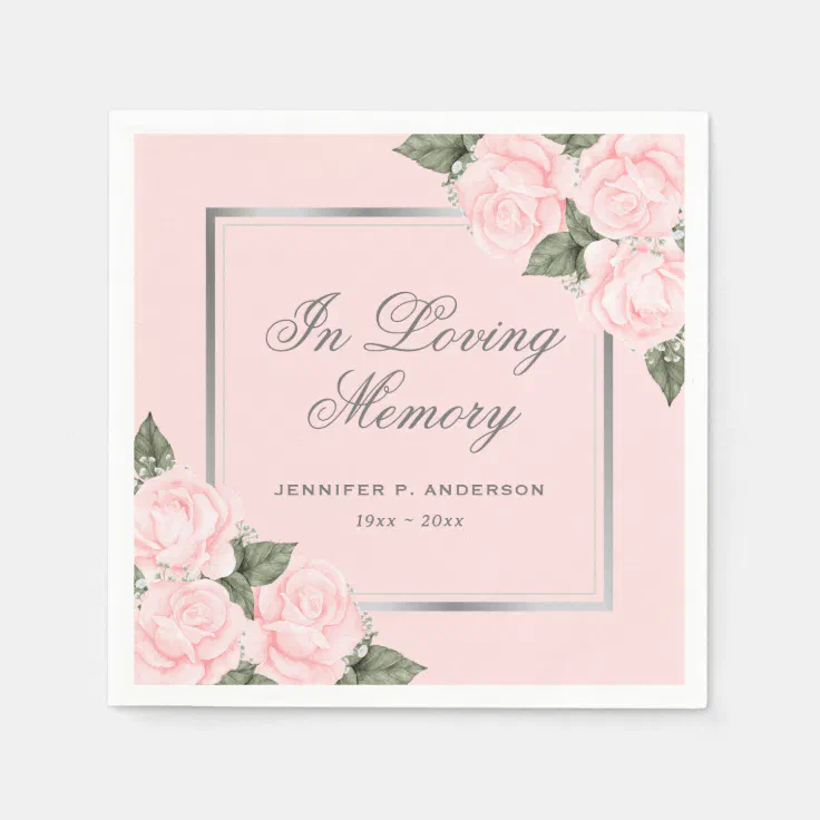 Pink Silver Floral Memorial Funeral Napkins | Zazzle