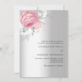 Pink silver florals elegant wedding invitation | Zazzle