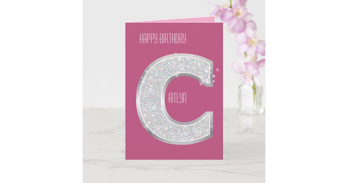 Pink Silver Glitter Letter C Card | Zazzle