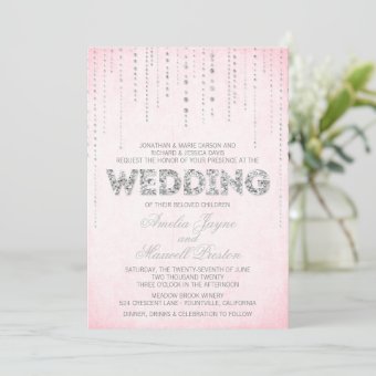 Pink & Silver Glitter Look Wedding Invitation | Zazzle