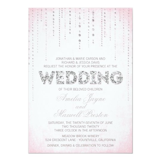 Pink & Silver Glitter Look Wedding Invitation | Zazzle.com