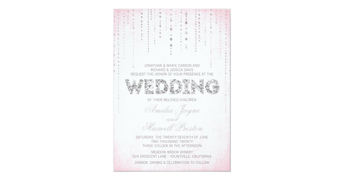 Pink & Silver Glitter Look Wedding Invitation | Zazzle.com