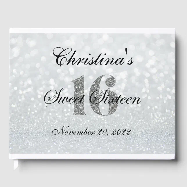 Pink Silver Glitter Sweet 16 Custom Guest Book | Zazzle