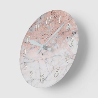 Pink Silver Marble Modern Glamour Personalized Round Clock | Zazzle