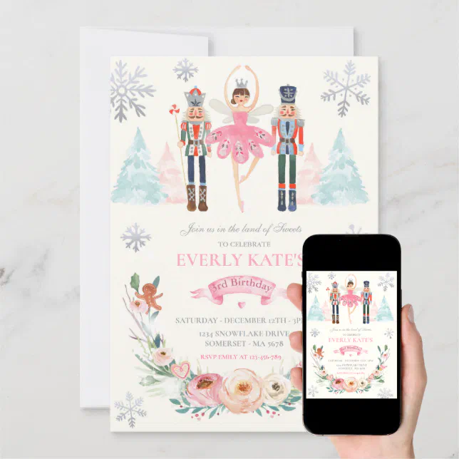 Pink & Silver Nutcracker Birthday Sugar Plum Fairy Invitation | Zazzle