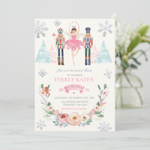 Pink & Silver Nutcracker Birthday Sugar Plum Fairy Invitation | Zazzle