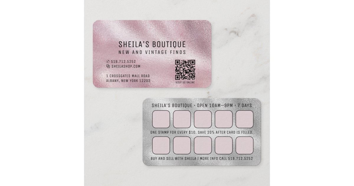 Pink & Silver QR Code Reward Business Card | Zazzle