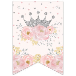 Pink Silver Royal Crown Princess Happy Birthday Bunting Flags | Zazzle