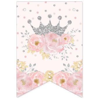Pink Silver Royal Crown Princess Happy Birthday Bunting Flags | Zazzle