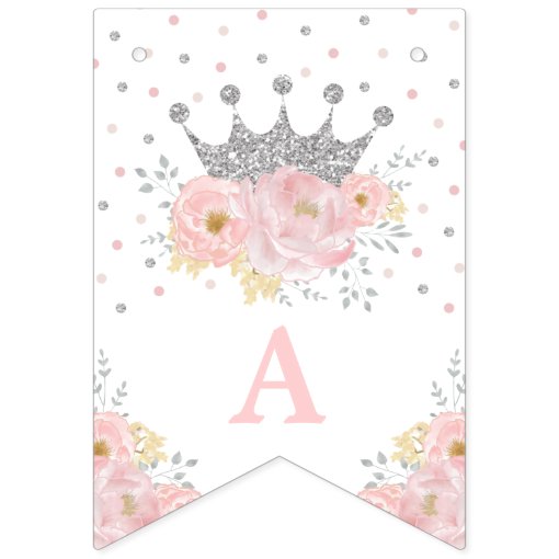 Pink Silver Royal Crown Princess Happy Birthday Bunting Flags | Zazzle