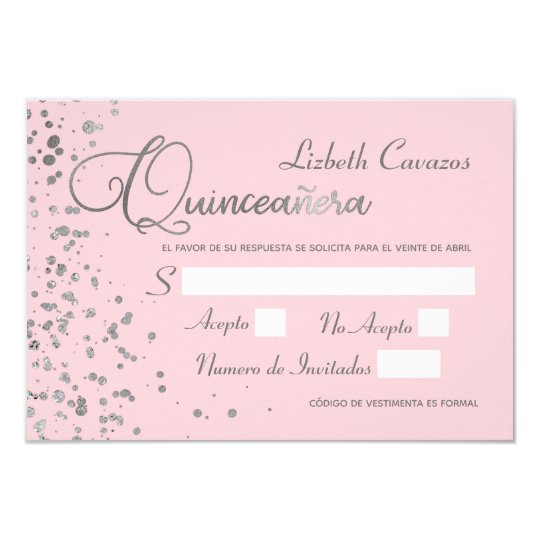 Pink Silver RSVP Quinceanera Spanish Response Card | Zazzle.com