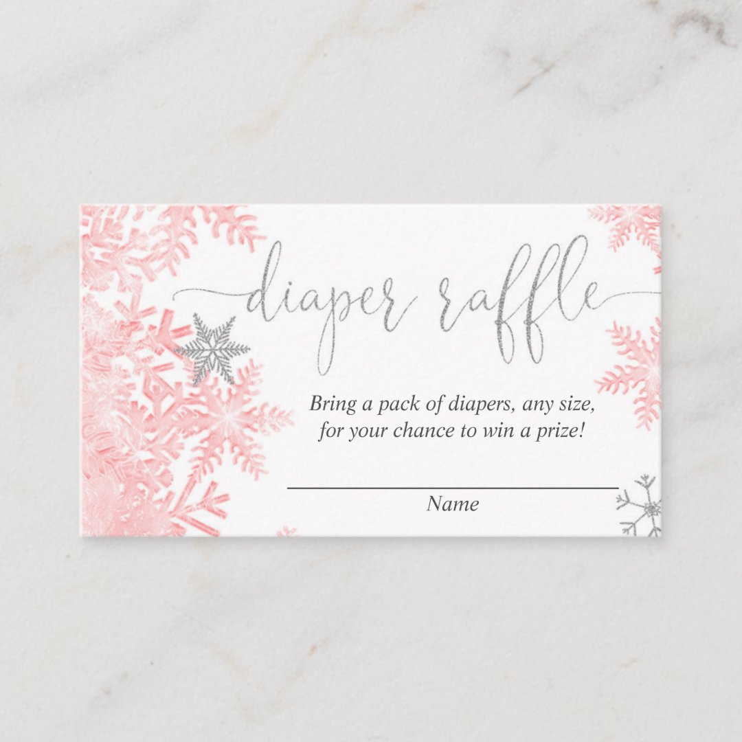 Pink silver snowflake baby shower diaper raffle enclosure card | Zazzle