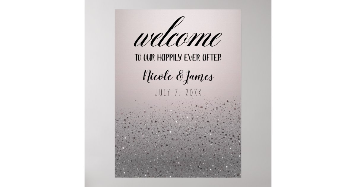 Pink Silver Sparkly Glitter Wedding Welcome Sign | Zazzle