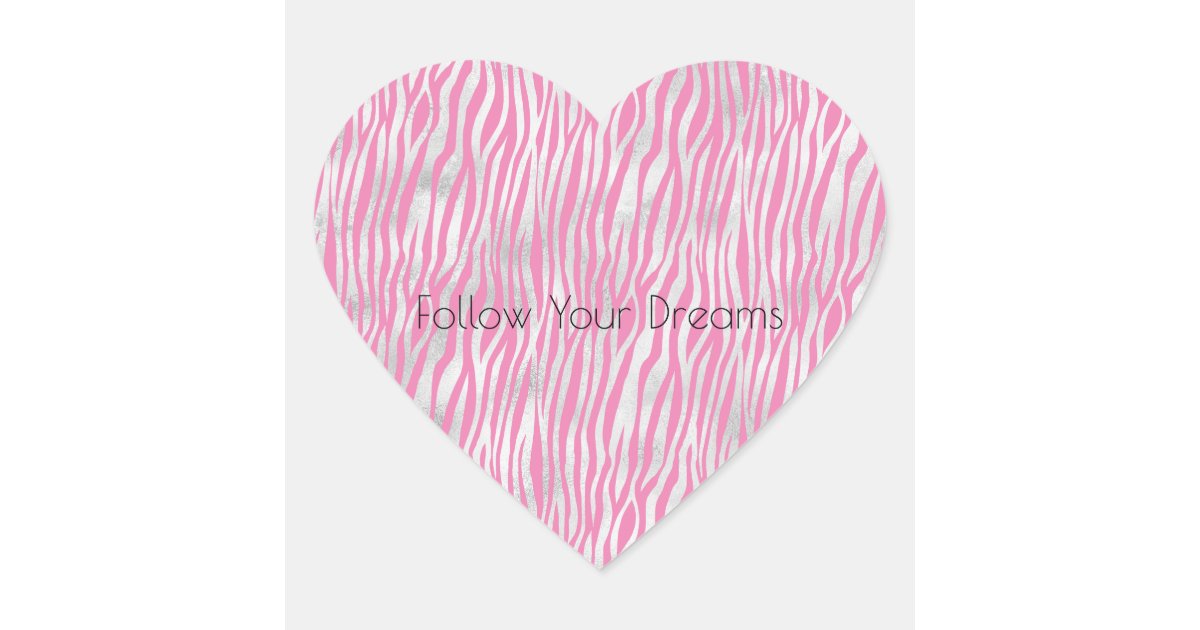 Pink Silver Zebra Heart Sticker | Zazzle