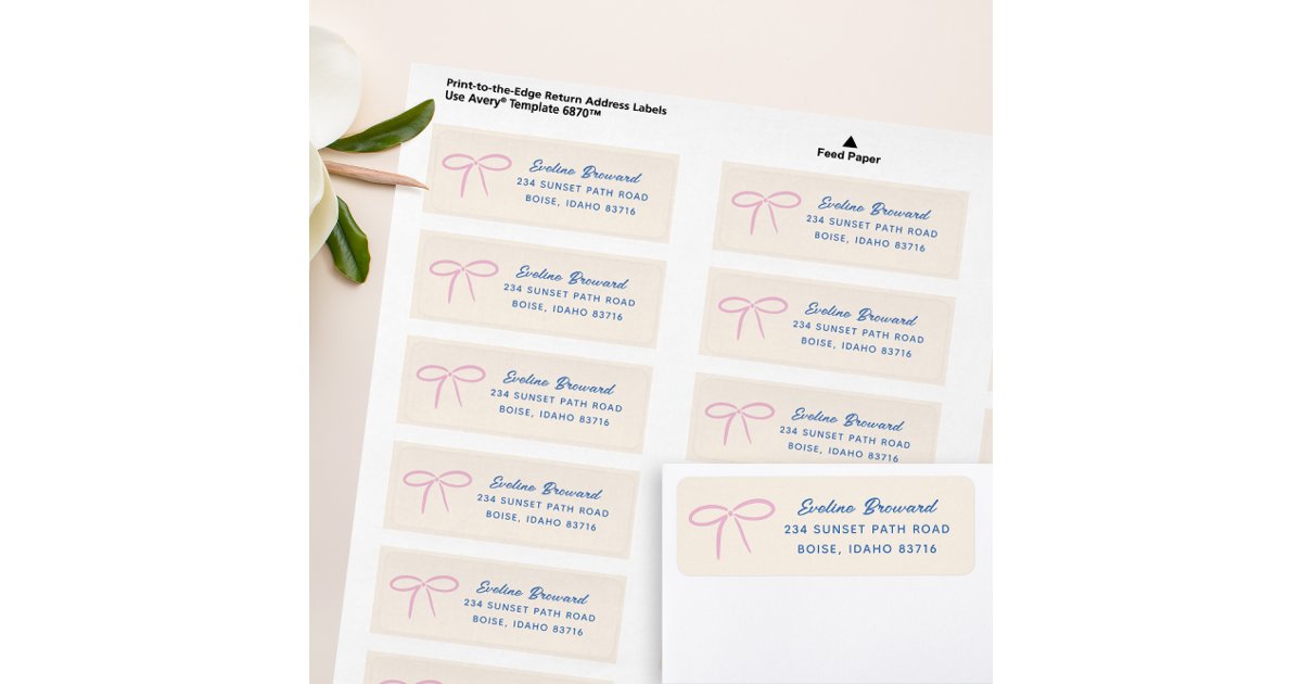 Pink Simple Bow Return Address Label | Zazzle