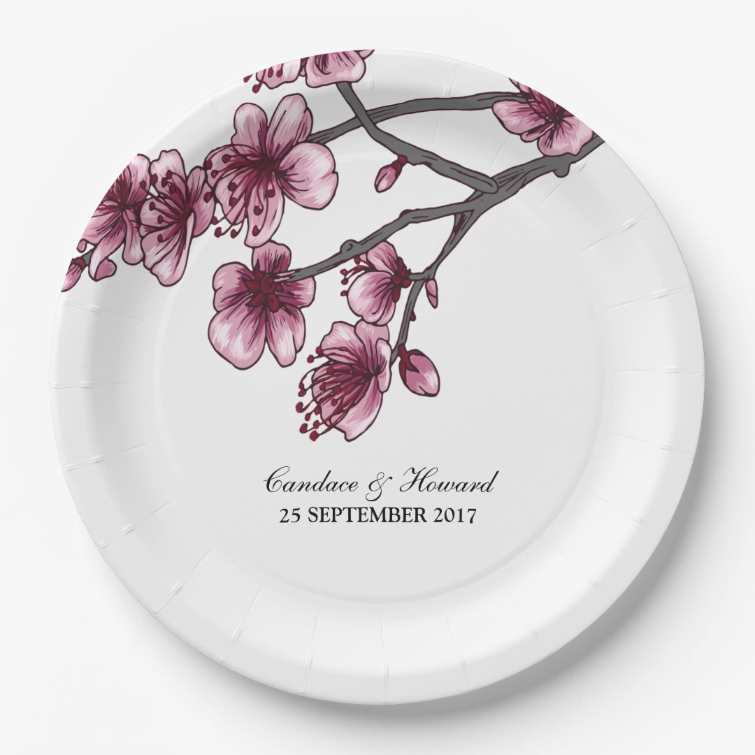 Pink Simple Cherry Blossoms Paper Plates | Zazzle