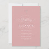Pink Simple Elegant Cross Calligraphy Christening Invitation | Zazzle