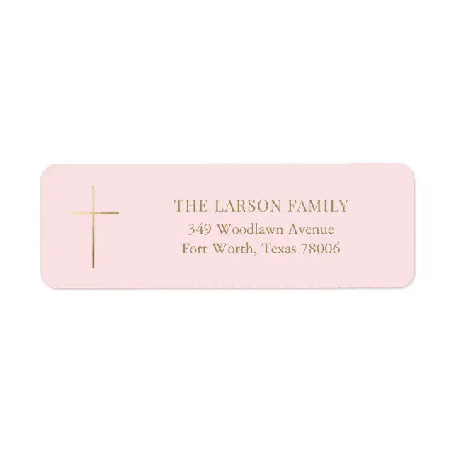 Pink Simple Elegant Gold Cross Baptism Address Label | Zazzle