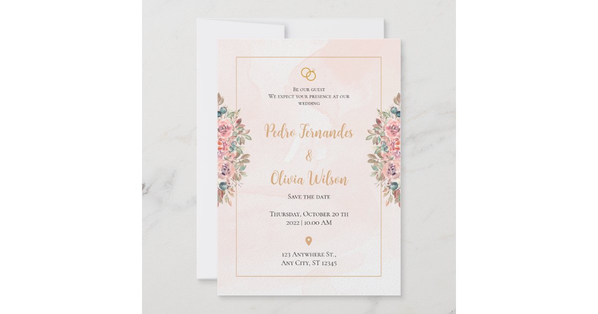 Pink simple flowers wedding invitation | Zazzle