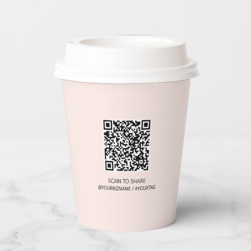 Pink Simple Heart Business Logo QR code Custom Paper Cups | Zazzle
