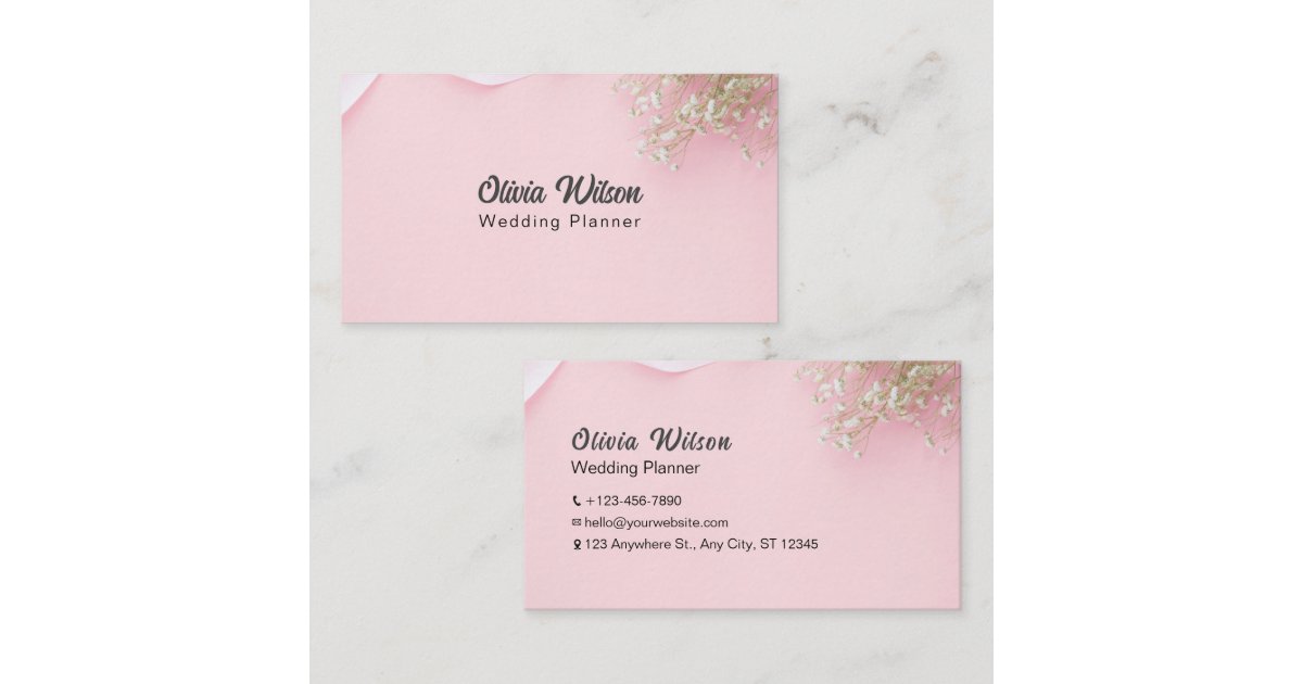 Pink Simple Minimalist Flower Wedding Planner Business Card | Zazzle