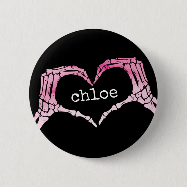 Pink Skeleton Hand love heart symbol, Girl Teen Button | Zazzle