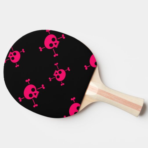 Pink skull and crossbones on black ping pong paddle | Zazzle