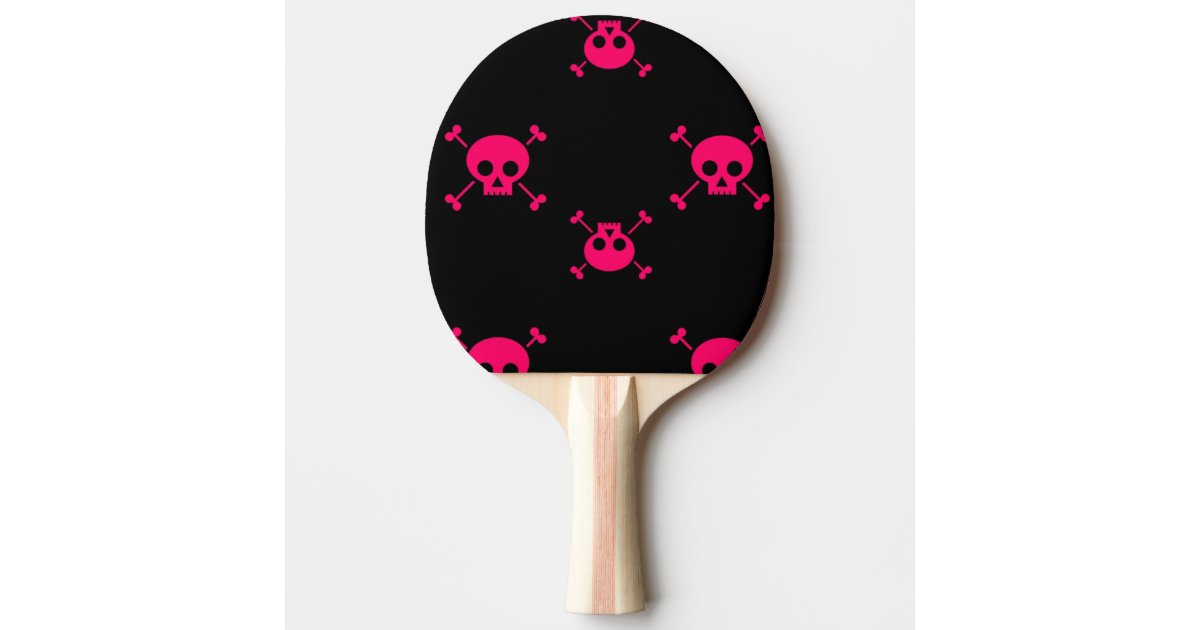 Pink skull and crossbones on black ping pong paddle | Zazzle