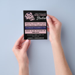 Pink Skull Tattoo, Tattoo & Body Piercing Studio Flyer | Zazzle