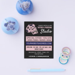 Pink Skull Tattoo, Tattoo & Body Piercing Studio Flyer | Zazzle