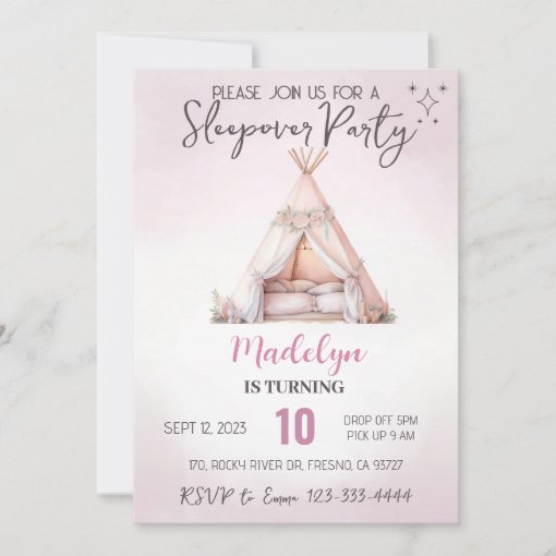 Pink Sleepover Boho Teepee Slumber Party Birthday Invitation | Zazzle
