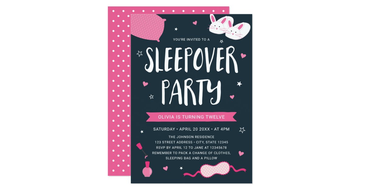 Pink Sleepover Party Birthday Invitation | Zazzle.com