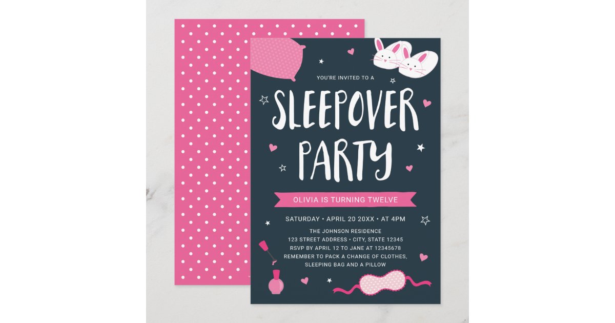 Pink Sleepover Party Birthday Invitation | Zazzle