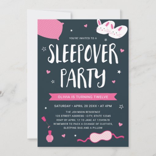 Pink Sleepover Party Birthday Invitation | Zazzle