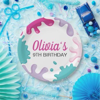 Pink Slime Birthday Party Paper Plates | Zazzle