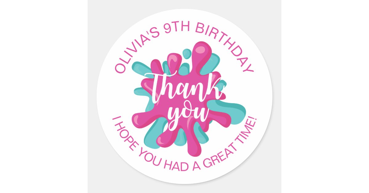 Pink Slime Time Birthday Party Favor Classic Round Sticker | Zazzle