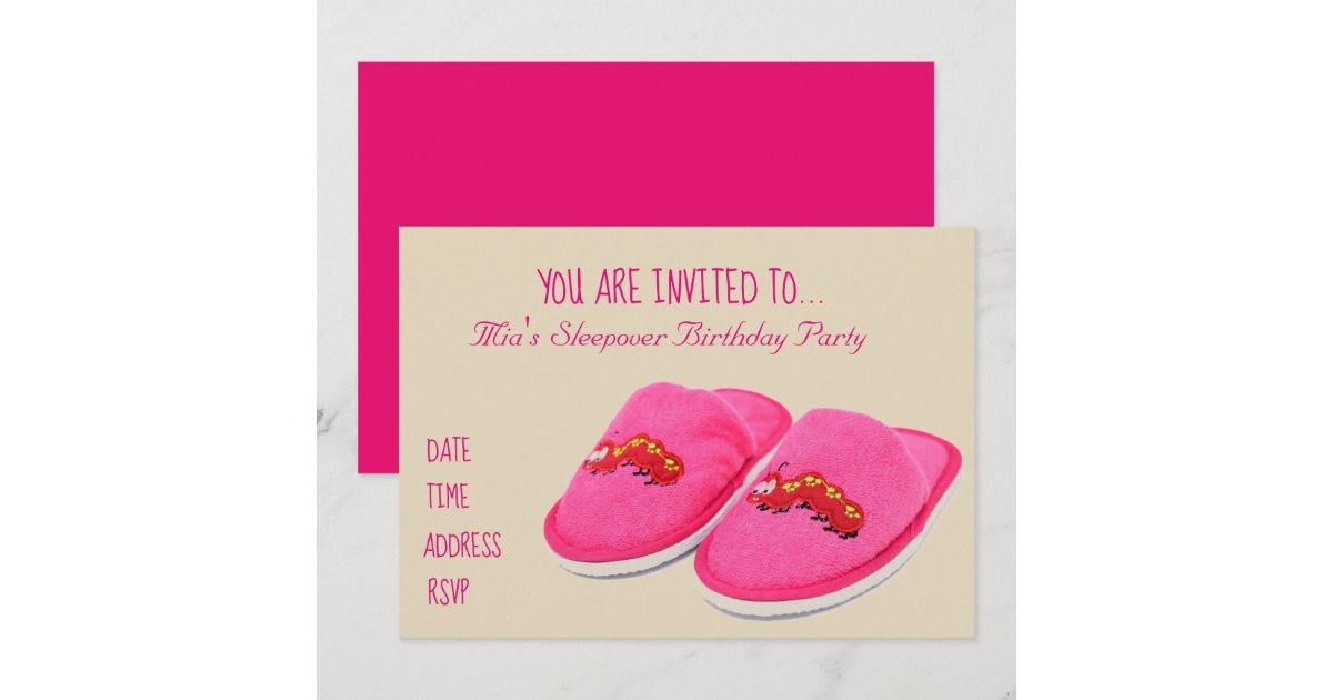 Pink slipper Slumber sleepover birthday party Invitation | Zazzle