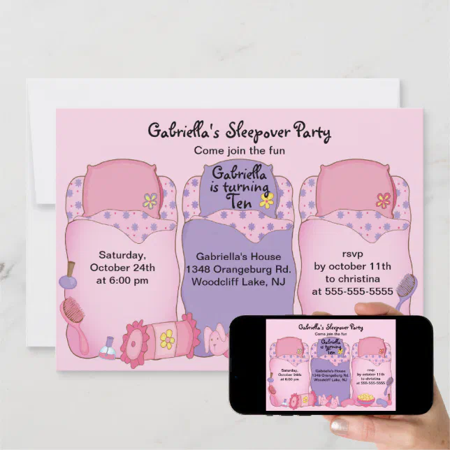 Pink Slumber Birthday Party Invitation | Zazzle