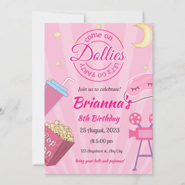 Pink Slumber Party Birthday Invitation | Zazzle