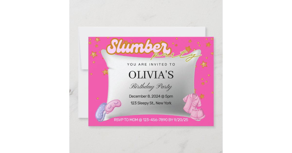 Pink Slumber Party Birthday Party Invitation | Zazzle