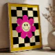 Pink Smiling Daisy on Black& White Checkered Retro Poster | Zazzle