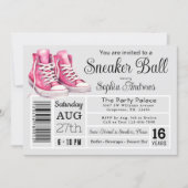 Pink Sneaker Ball Birthday Party Shoe Label Invitation | Zazzle