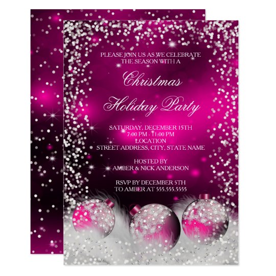 Pink Snow Bauble Christmas Holiday Party Invitation | Zazzle.com