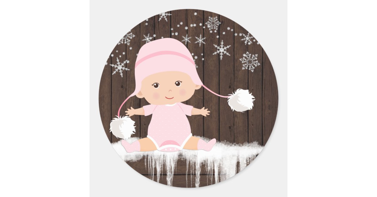 Pink Snowflake Baby Shower Stickers | Zazzle