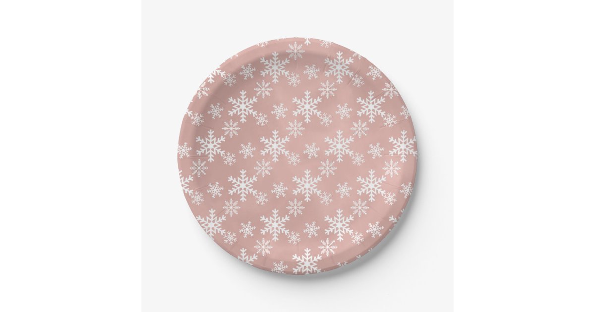 pink snowflake christmas baby shower party paper plates | Zazzle