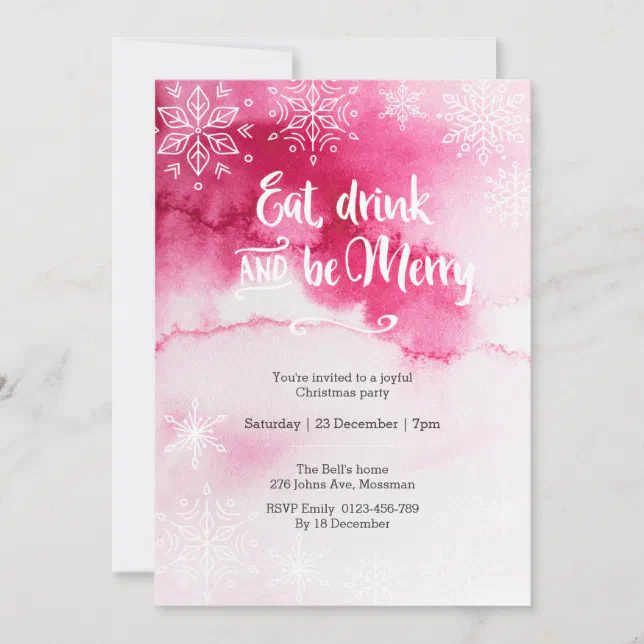 Pink snowflake Christmas party Invitation | Zazzle