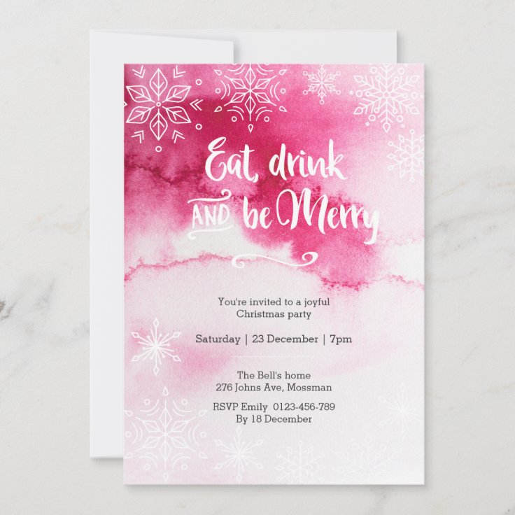 Pink snowflake Christmas party Invitation | Zazzle